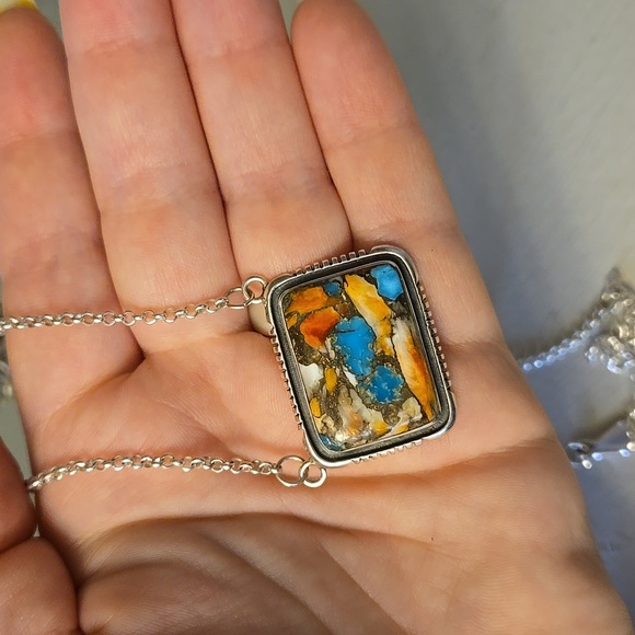 None | Jewelry | Turquoise And Sterling Silver Square Pendant Necklace ...